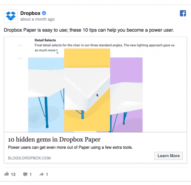 Dropbox Facebook Example Ad - Adspiration.io